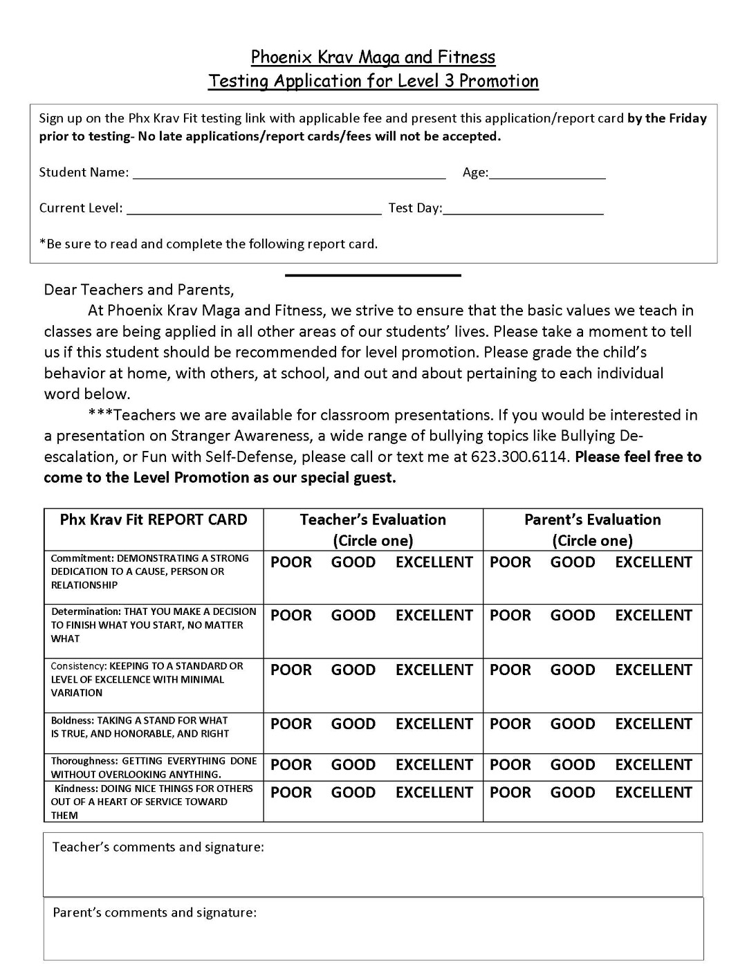 Level 3 promotion report card - PhxKravFit - Phoenix Krav Maga and Fitness